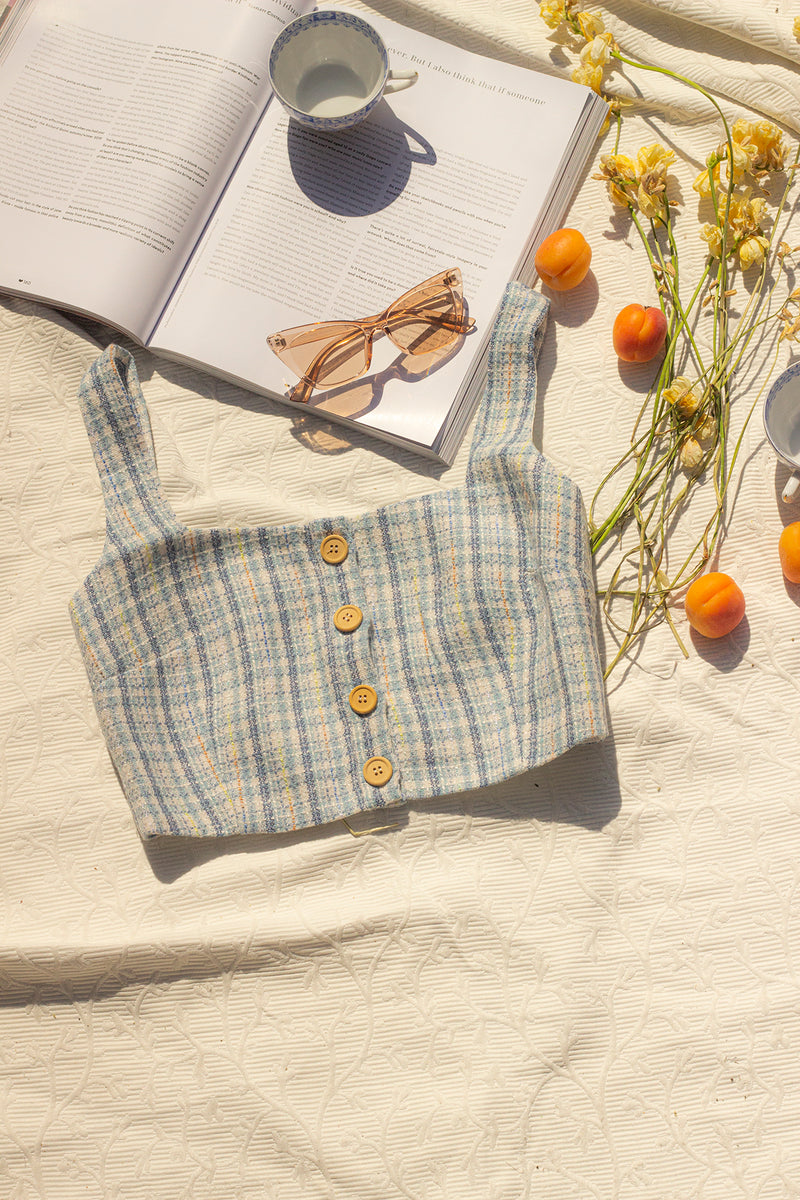 Blue Tweed Crop Top – Sugar + Style